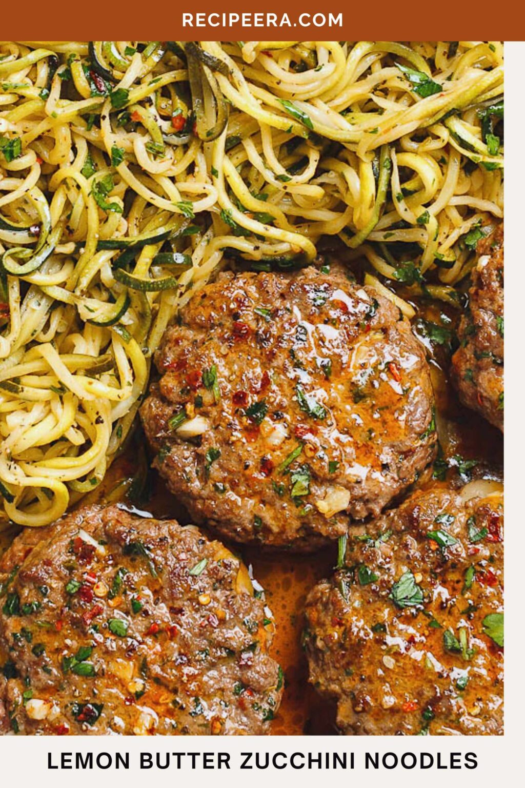 Cheesy Garlic Burgers with Lemon Butter Zucchini Noodles | Recipeera